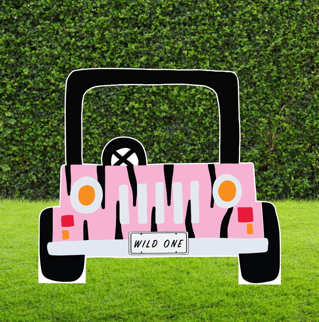 Pink Zebra Safari Jeep Selfie Frame – Party Sign Co
