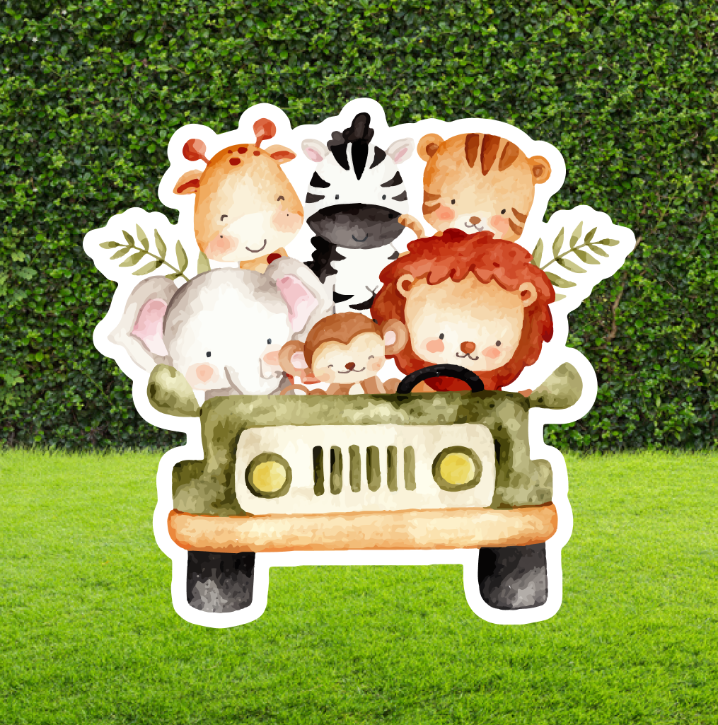 Watercolour Safari Animals in Jeep Cut Out – Party Sign Co
